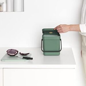 Brabantia Sort & Go Food Trash Can (0.8 Gal/Fir Green) Small Countertop Kitchen Compost Caddy with Handle & Removable Lid, Easy Clean