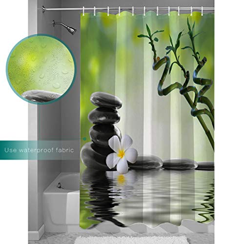 ZOE STORE 36" x 72" Shower Curtain with Hooks, Zen Orchid Basalt Stone and Bamboo - Waterproof Polyester Cloth Bath Curtains Sets for Bathroom Decoration