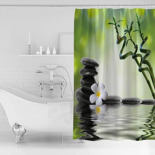 ZOE STORE 36" x 72" Shower Curtain with Hooks, Zen Orchid Basalt Stone and Bamboo - Waterproof Polyester Cloth Bath Curtains Sets for Bathroom Decoration