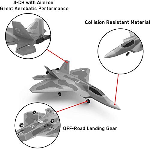 Top Race Remote Control Jet – Advanced F-22 Raptor Model RC Fighter Jet with Range Over 300 ft. – Battery Powered 4 Channel RC Plane with 6 Axis Gyro for Acrobatics