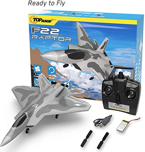 Top Race Remote Control Jet – Advanced F-22 Raptor Model RC Fighter Jet with Range Over 300 ft. – Battery Powered 4 Channel RC Plane with 6 Axis Gyro for Acrobatics