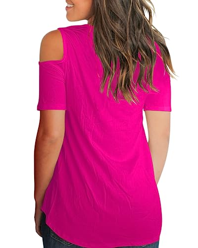 SMALNNIE Barbie Outfit for Women Hot Pink Womens Summer Tops 2023 Cold Shoulder M