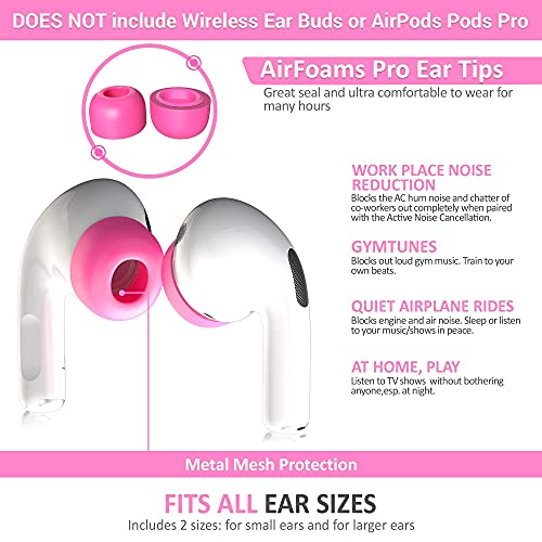 CharJenPro AirFoams Pro: Premium Memory Foam Ear Tips for AirPods Pro. Stays in Your Ears. No Silicone Ear tip Pain. The Original from Kickstarter. (2 Same Sizes) (2 Small/Medium, Hot Pink)