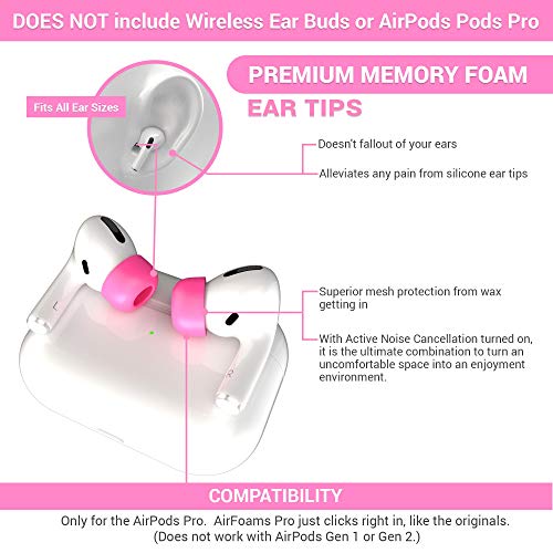 CharJenPro AirFoams Pro: Premium Memory Foam Ear Tips for AirPods Pro. Stays in Your Ears. No Silicone Ear tip Pain. The Original from Kickstarter. (2 Same Sizes) (2 Small/Medium, Hot Pink)