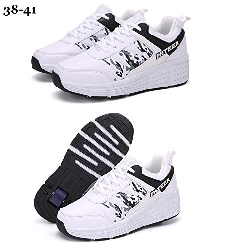 UGUHU Shoe with Wheels Retractable Skateboarding Outdoor Roller Skate Shoes Wheels Shoes Cross Trainers Sneakers for Boys Girls,WhiteSingleWheel-31