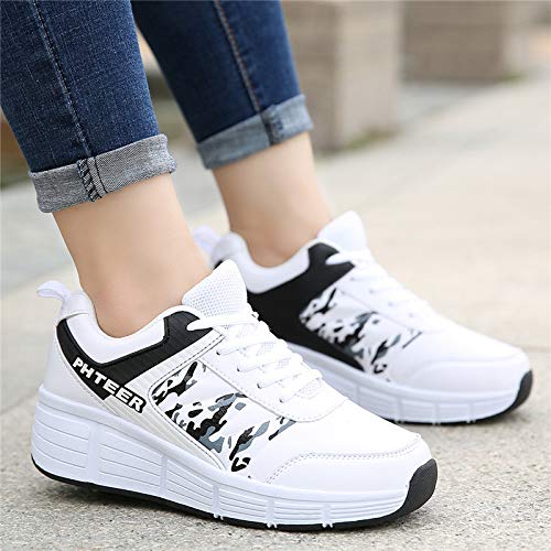 UGUHU Shoe with Wheels Retractable Skateboarding Outdoor Roller Skate Shoes Wheels Shoes Cross Trainers Sneakers for Boys Girls,WhiteSingleWheel-31