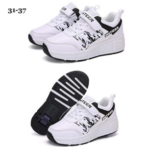 UGUHU Shoe with Wheels Retractable Skateboarding Outdoor Roller Skate Shoes Wheels Shoes Cross Trainers Sneakers for Boys Girls,WhiteSingleWheel-31