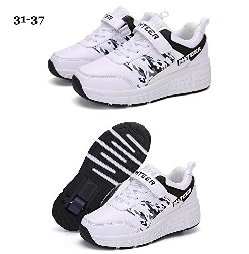 UGUHU Shoe with Wheels Retractable Skateboarding Outdoor Roller Skate Shoes Wheels Shoes Cross Trainers Sneakers for Boys Girls,WhiteSingleWheel-31