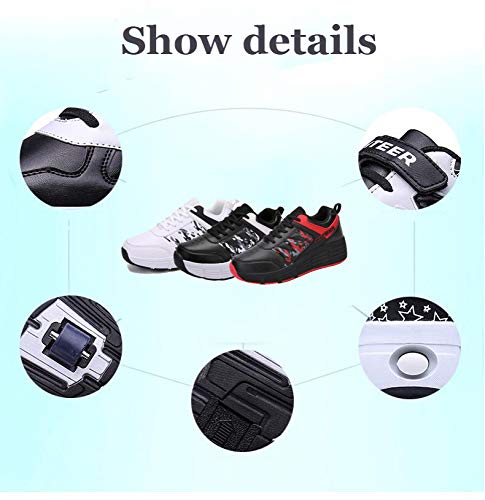 UGUHU Shoe with Wheels Retractable Skateboarding Outdoor Roller Skate Shoes Wheels Shoes Cross Trainers Sneakers for Boys Girls,WhiteSingleWheel-31