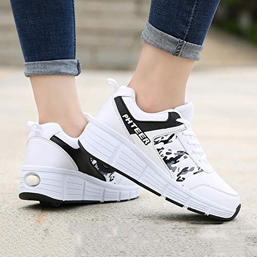 UGUHU Shoe with Wheels Retractable Skateboarding Outdoor Roller Skate Shoes Wheels Shoes Cross Trainers Sneakers for Boys Girls,WhiteSingleWheel-31