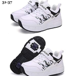 UGUHU Shoe with Wheels Retractable Skateboarding Outdoor Roller Skate Shoes Wheels Shoes Cross Trainers Sneakers for Boys Girls,WhiteDoubleWheel-32