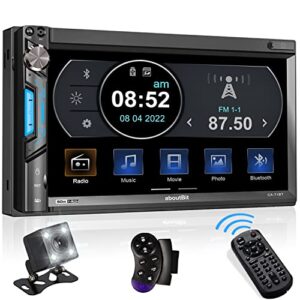 aboutbit bluetooth double din car stereo - 7 inch hd touchscreen mp5 player car audio receiver – phonelink | rearview camera | am/fm radio | usb/sd/aux | subwoofer | swc | wireless remote control