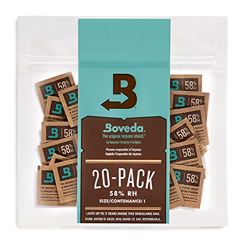 Boveda 58% Two-Way Humidity Control Packs For Storing 1/8 oz – Size 1 – 20 Pack – Moisture Absorbers for Small Storage Containers – Humidifier Packs – Hydration Packets in Resealable Bag