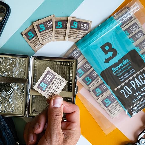 Boveda 58% Two-Way Humidity Control Packs For Storing 1/8 oz – Size 1 – 20 Pack – Moisture Absorbers for Small Storage Containers – Humidifier Packs – Hydration Packets in Resealable Bag