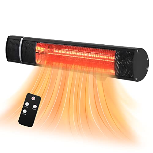 Electric Patio Heater, 1500W Outdoor Heater with 3 Power Settings, Infrared Heater with Remote Control, Overheat Protection, Wall Mounted Space Heater, In/Outdoor