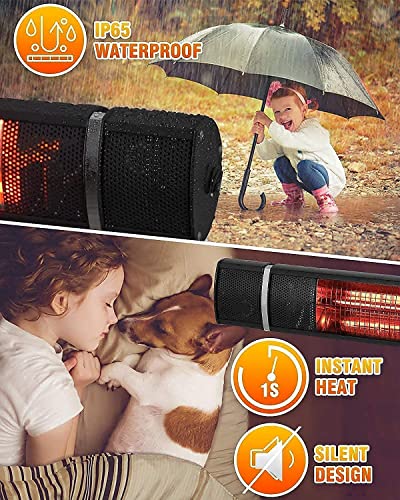 Electric Patio Heater, 1500W Outdoor Heater with 3 Power Settings, Infrared Heater with Remote Control, Overheat Protection, Wall Mounted Space Heater, In/Outdoor