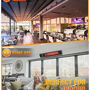 Electric Patio Heater, 1500W Outdoor Heater with 3 Power Settings, Infrared Heater with Remote Control, Overheat Protection, Wall Mounted Space Heater, In/Outdoor