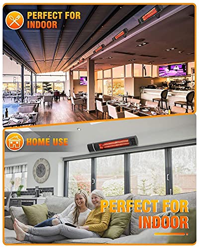 Electric Patio Heater, 1500W Outdoor Heater with 3 Power Settings, Infrared Heater with Remote Control, Overheat Protection, Wall Mounted Space Heater, In/Outdoor