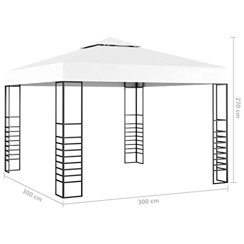 Garden Gazebo with Hardware Kits, Outdoor Galvanized Steel Double Roof Permanent Gazebo Canopy 118.1"x118.1" White