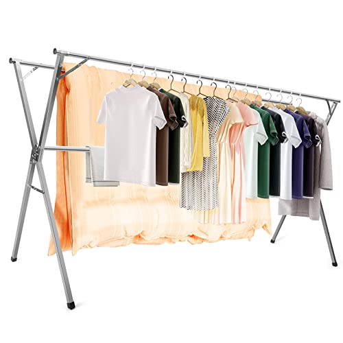 AIODE Clothes Drying Rack for Laundry Foldable Free of Installation Adjustable Stainless Steel Garment Rack