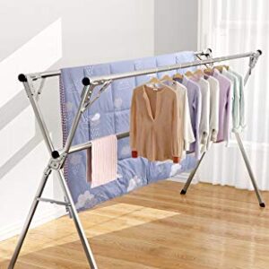 AIODE Clothes Drying Rack for Laundry Foldable Free of Installation Adjustable Stainless Steel Garment Rack