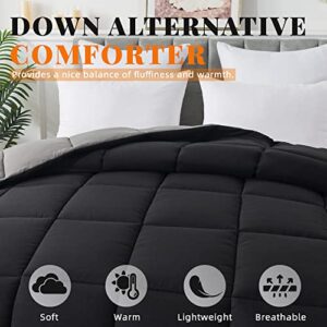 Cosybay Down Alternative Comforter (Black/Grey, Cal-King) - All Season Soft Quilted California King Size Bed Comforter - Duvet Insert with Corner Tabs -Winter Summer Warm Fluffy, 104x96 inches