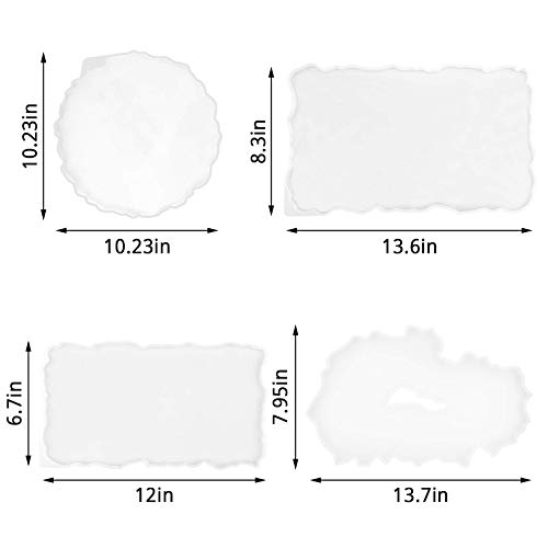 Tray Resin Molds for Casting, Gartful 4PCS Large Silicone Epoxy Molds, Geode Agate Platter Mold for Making Faux Agate Tray, Serving Board, Coaster, Fruit Mat, Jewelry Holder, Art Crafts, Home Decor