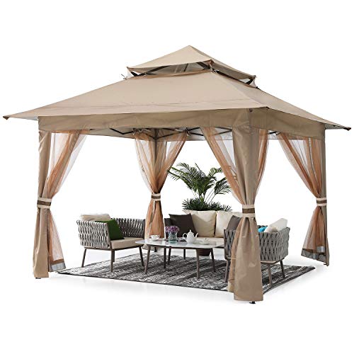 ABCCANOPY Pop Up Gazebo 13x13 - Outdoor Canopy Tent with Mosquito Netting for Patio Garden Backyard (Khaki)