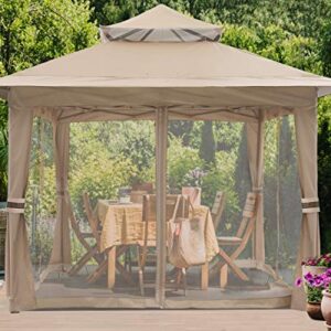 ABCCANOPY Pop Up Gazebo 13x13 - Outdoor Canopy Tent with Mosquito Netting for Patio Garden Backyard (Khaki)