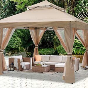 ABCCANOPY Pop Up Gazebo 13x13 - Outdoor Canopy Tent with Mosquito Netting for Patio Garden Backyard (Khaki)