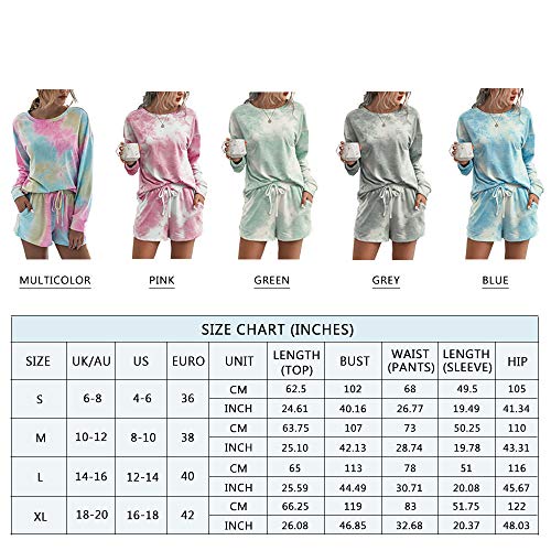 PRETTYGARDEN Women’s Tie Dye Printed Pajamas Set Long Sleeve Tops with Shorts Lounge Set Casual Two-Piece Sleepwear Green