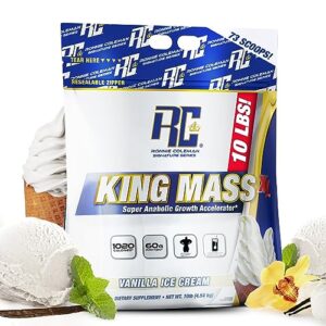 ronnie coleman signature series king mass xl mass gainer protein powder, muscle gainer, 60g protein, 180g carbohydrates, 1,000+ calories, creatine and glutamine, vanilla ice cream, 10 pound