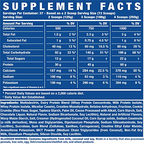 Ronnie Coleman Signature Series King Mass XL Mass Gainer Protein Powder, Muscle Gainer, 60g Protein, 180g Carbohydrates, 1,000+ Calories, Creatine and Glutamine, Vanilla Ice Cream, 10 Pound