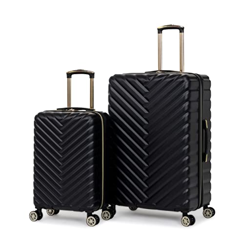 Kenneth Cole Reaction "Madison Square" Women's Lightweight Hardside Chevron Expandable Spinner Luggage, 2-Piece Set (20" & 28"), Black With Gold Zippers