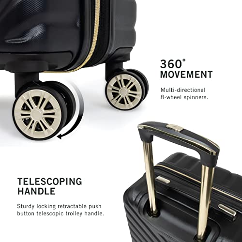 Kenneth Cole Reaction "Madison Square" Women's Lightweight Hardside Chevron Expandable Spinner Luggage, 2-Piece Set (20" & 28"), Black With Gold Zippers