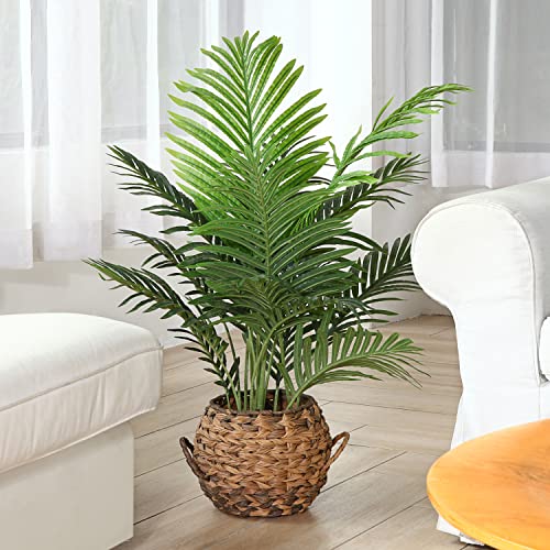 Fopamtri Fake Majesty Palm Plant 3 Feet Artificial Majestic Palm Faux Ravenea Rivularis in Pot for Indoor Outdoor Home Office Store, Great Housewarming Gift