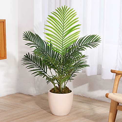 Fopamtri Fake Majesty Palm Plant 3 Feet Artificial Majestic Palm Faux Ravenea Rivularis in Pot for Indoor Outdoor Home Office Store, Great Housewarming Gift