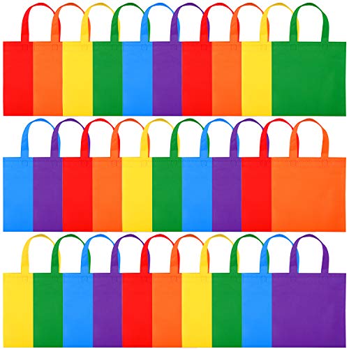 ELCOHO 30 Pack Non-woven Tote Bags Reusable Gift Bags Multicolor Party Bags Treat Bags with Handles, 6 Colors 9.8 by 9.8 Inches