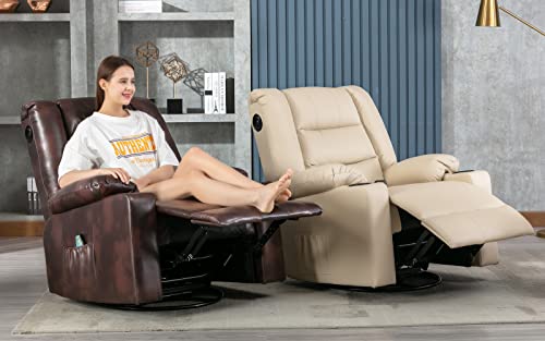 COMHOMA Massage Recliner Chair with Speaker Pu Leather Home Theater Recliner Chair with Heat Rocker Recliner with Heated Massage Ergonomic Lounge Swivel Cup Holder for Living Room Brown