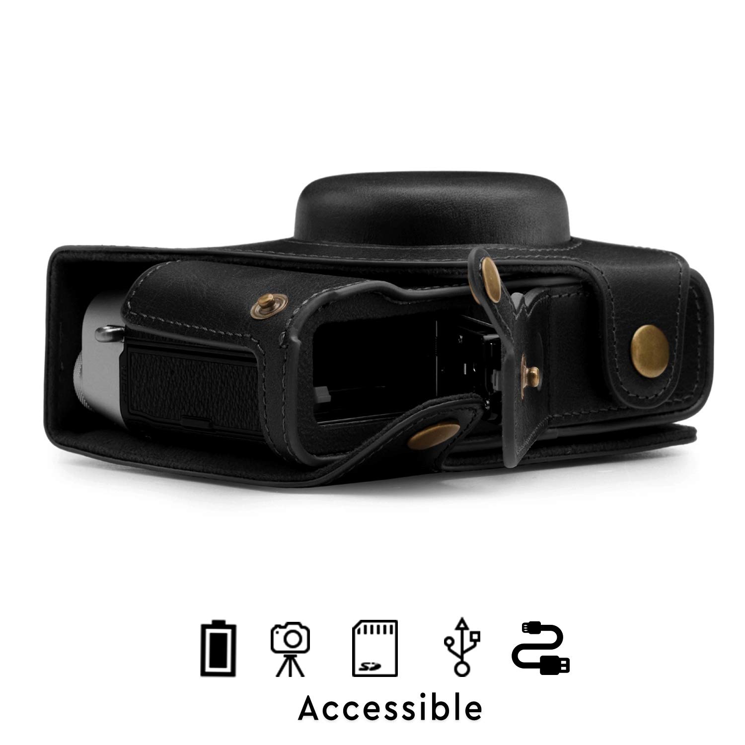 MegaGear MG1892 Ever Ready Genuine Leather Camera Case Compatible with Fujifilm X100V - Black