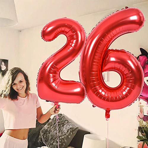 TONIFUL 40 Inch Red Large Numbers Balloons 0-9, Number 6 Digit 6 Helium Balloons, Foil Mylar Big Number Balloons for Birthday Party Anniversary Supplies Decorations