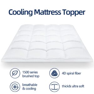 Cooling Mattress Topper California King for Back Pain, Extra Thick Mattress Pad Cover, Plush Pillow Top Overfilled with Down Alternative, Deep Elastic Pocket, White