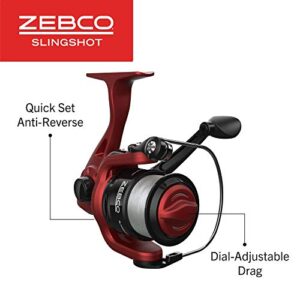 Zebco Slingshot Spinning Reel and Fishing Rod Combo, 6-Foot 2-Piece Fishing Pole, Size 20 Reel, Changeable Right- or Left-Hand Retrieve, Pre-Spooled with 8-Pound Zebco Cajun Line, Red