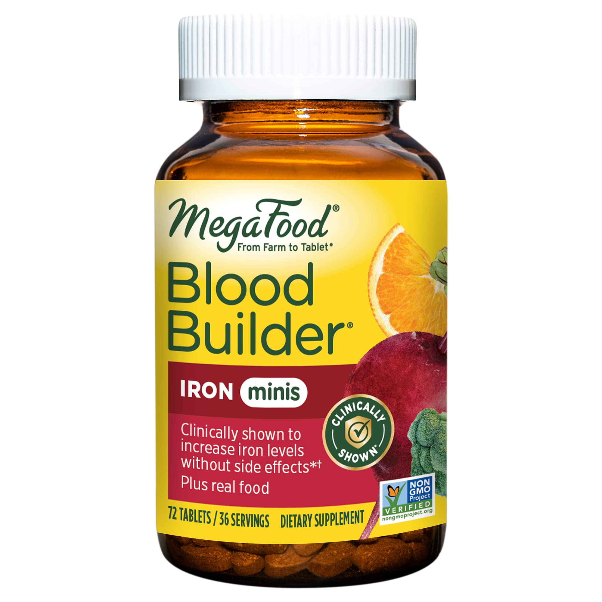 MegaFood Blood Builder Minis - Iron Supplement Clinically Shown to Increase Iron Levels Without Side Effects - Iron with Vitamin C, Vitamin B12 & Folic Acid - Vegan - 72 Tablets (36 Servings)