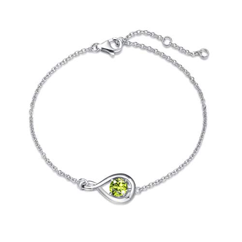 FANCIME Peridot Bracelet for Women August Birthstone Sterling Silver Infinity Link Bracelet Green Gemstone Fine Jewelry Birthday Anniversary Graduation Gifts for Her Women Girls, 6.7+1.2"