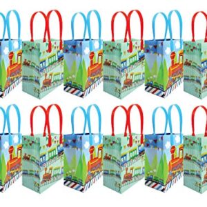 TINYMILLS Train Party Favor Bags Treat Bags Kids Birthday Party Goody Bags with Handles for Boys Girls, 12 Pack Chugga Chugga Two Two Party