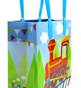 TINYMILLS Train Party Favor Bags Treat Bags Kids Birthday Party Goody Bags with Handles for Boys Girls, 12 Pack Chugga Chugga Two Two Party