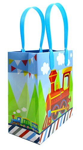 TINYMILLS Train Party Favor Bags Treat Bags Kids Birthday Party Goody Bags with Handles for Boys Girls, 12 Pack Chugga Chugga Two Two Party