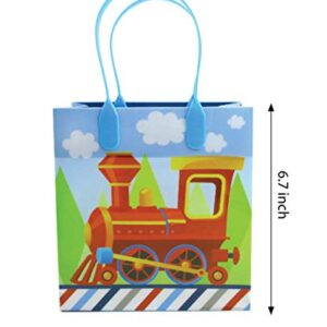 TINYMILLS Train Party Favor Bags Treat Bags Kids Birthday Party Goody Bags with Handles for Boys Girls, 12 Pack Chugga Chugga Two Two Party