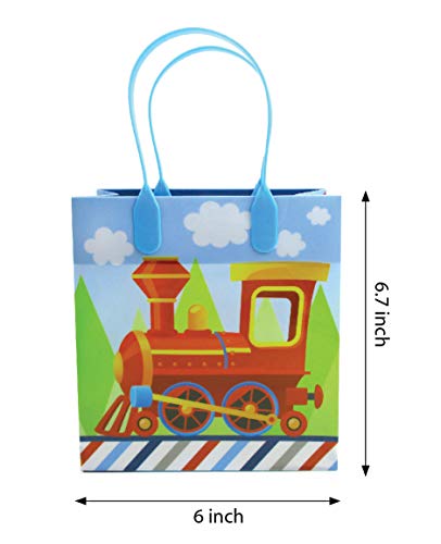 TINYMILLS Train Party Favor Bags Treat Bags Kids Birthday Party Goody Bags with Handles for Boys Girls, 12 Pack Chugga Chugga Two Two Party